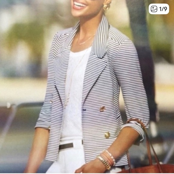 Jackets & Coats | Cabi Black And White Striped Nautical Blazer With ...